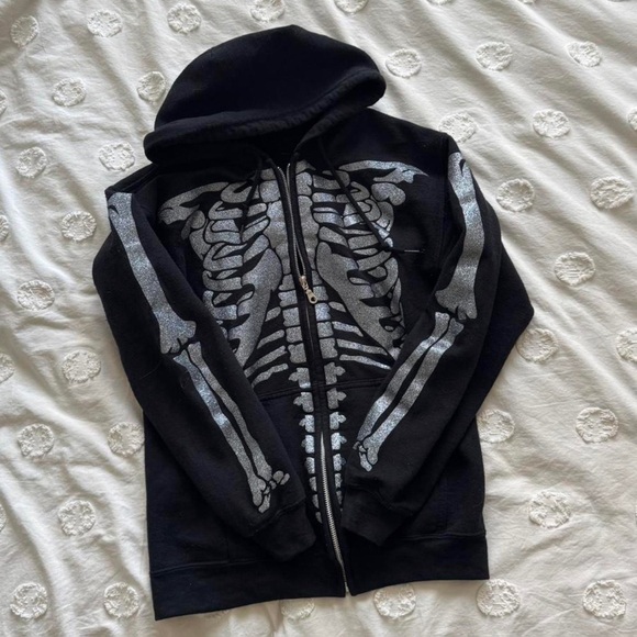 Jackets & Coats | Skeleton Print Black Hoodie | Poshmark